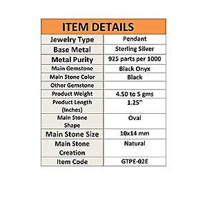 Black Onyx Natural Gemstone 925 Sterling Silver Pendant Jewelry GTPE02E