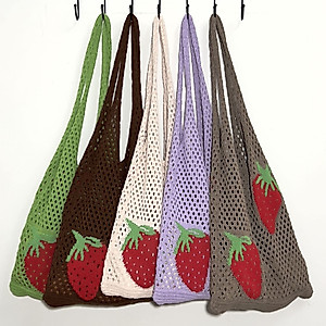 Alafime Women's Shoulder Handbags Aesthetic Knitted Hobo Bag Cute Hollow Strawberry Bag Y2K Underarm Bag Beach Bag Y2K Shoulder Cute Flower Knitting Tote (Brown)