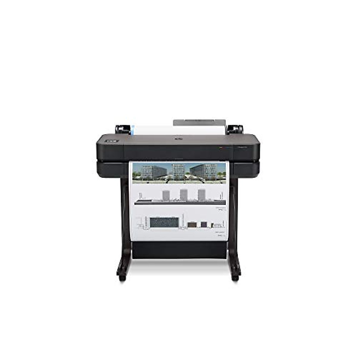 HP DesignJet T630 Large Format Wireless Plotter Printer - 24", with Auto Sheet Feeder, Media Bin & Stand (5HB09A) Black