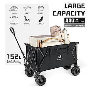 Whitsunday Folding Collapsible Wagon, Heavy Duty Beach Wagon Cart, Extra Large Utility Camping Park Wagon Cart with Aluminum Table Plate and All Terrain Wheel
