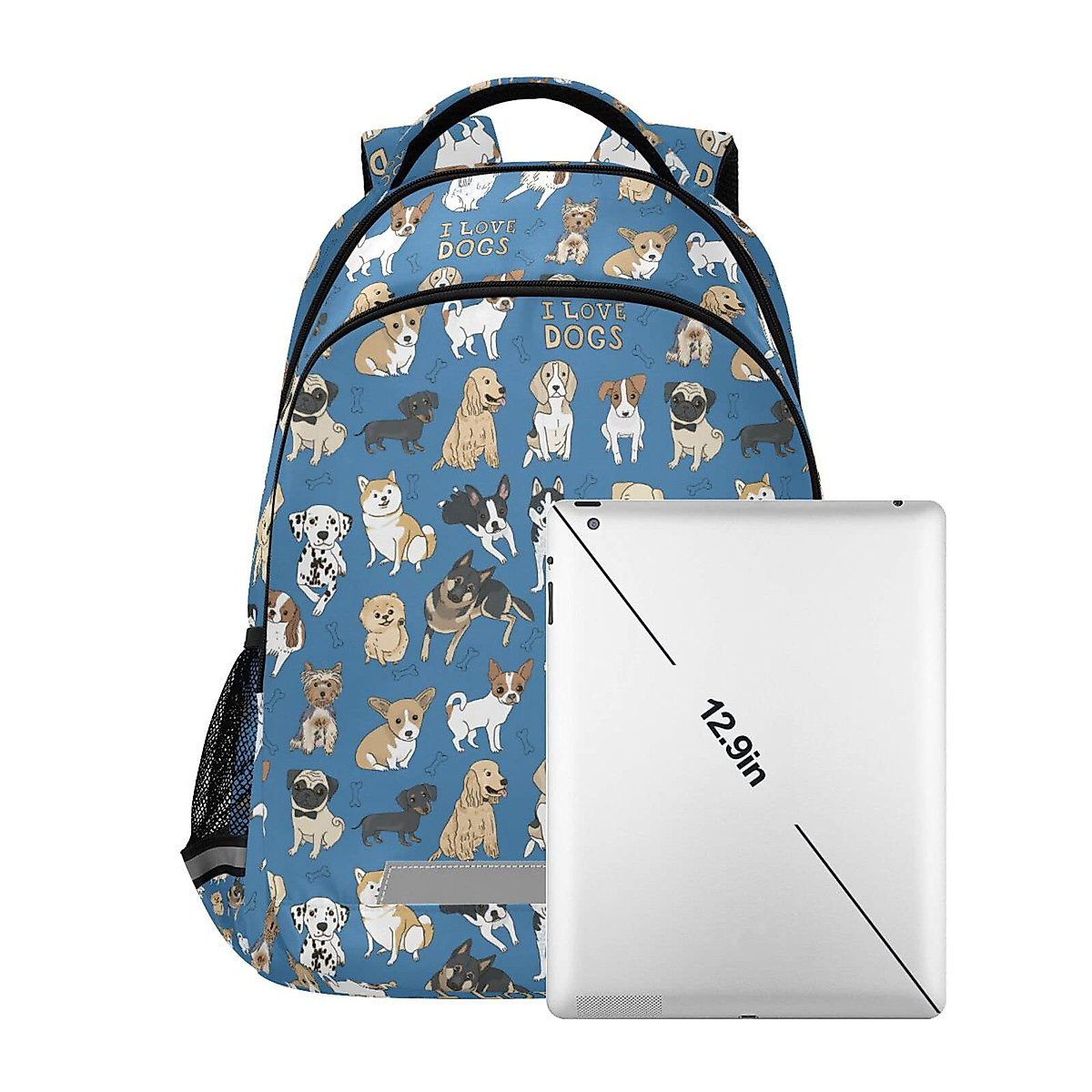 Dogs Backpack for Boys Girls Bookbag with Chest Strap for Students Elementary School Laptop Daypack Rucksack for Teens Travel