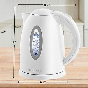 Ovente Electric Kettle 1.7 Liter Cordless Hot Water Boiler, 1100W with Automatic Shut-Off and Boil Dry Protection, Fast Boiling BPA-Free Portable Instant Heater for Making Tea, Coffee, White KP72W