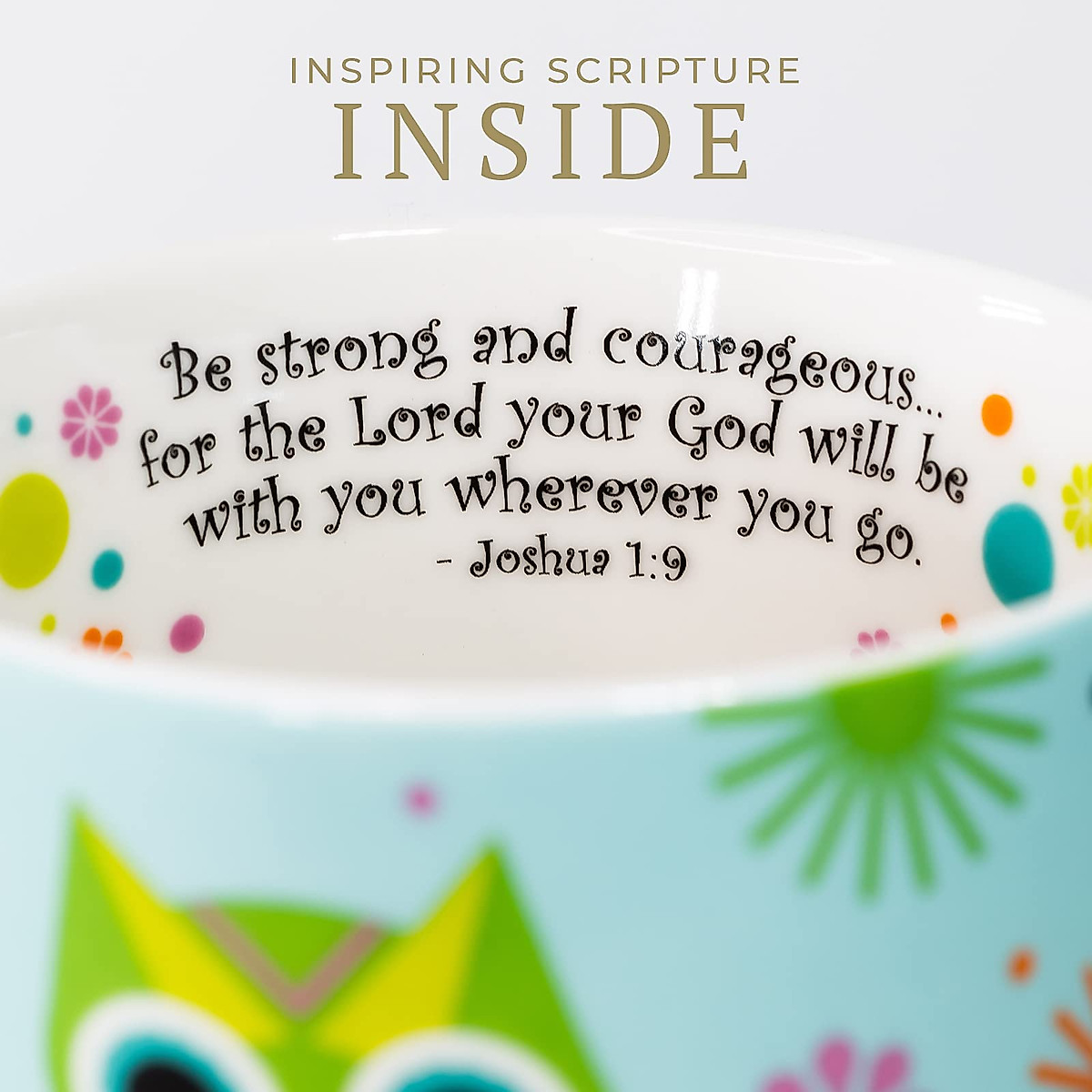 Divinity Boutique Owl Mug - Inspirational Ceramic Coffee Mug with Scripture for Women, Mom, Friends, Owl Lovers that is Colorful and Dishwasher Safe