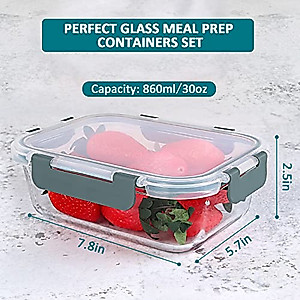 M MCIRCO [5-Packs, 30 Oz] Glass Meal Prep Containers with Snap Locking Lids Glass Food Containers,Airtight Lunch Container,Microwave, Oven, Freezer and Dishwasher