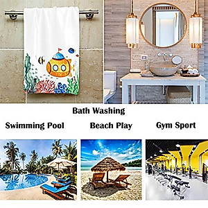 Pfrewn Cartoon Underwater Creatures Hand Towels 16x30 in, Corals Seaweeds Fish Seahorse Thin Bathroom Towel, Ultra Soft Highly Absorbent Small Bath Towel Bathroom Decor