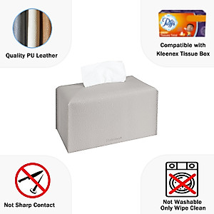 2Pcs Tissue Box Cover Holder, Rectangular with Bottom Belt - PU Leather Tissue Cover Decorative Organizer for Tabletop, Bathroom, Car, Office,9.5X5X5 Inch - Light Gray