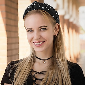 Jaciya Knotted Headbands for Women Girls Polka Dot Black Headband Non Slip Wide Teacher Headband Knot Head Band Vintage Fashion Hairband Hair Accessories