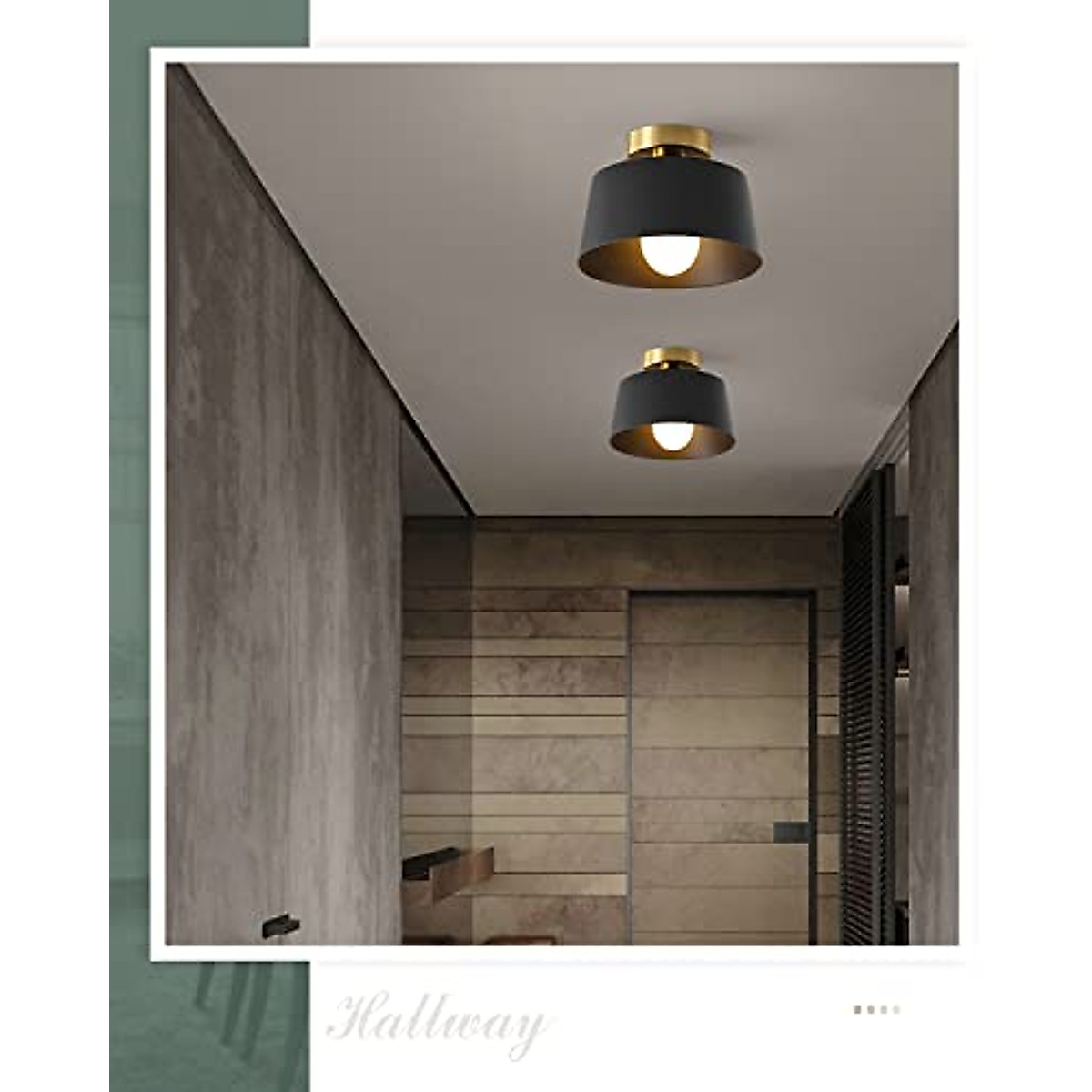 Ceiling Light Fixture, Hallway Ceiling Light with Gold Plate and Matte Black Shade, Modern Simple Style Porch Light Fixtures Semi Flush Mount (Black)
