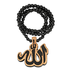 FaithHeart Moslem Jewelry Allah Bead Necklace Mens Wood Bead Chain Jewelry Women Sweater Chains 36 Inches Long Necklaces