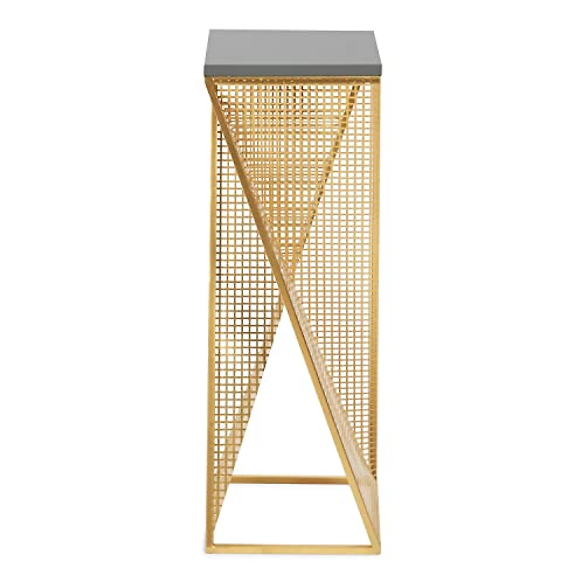 Kate and Laurel Elita Mid-Century Modern Industrial Wood and Metal Pedestal End Table for Storage and Display, 10x10x30, Gray/Satin Gold