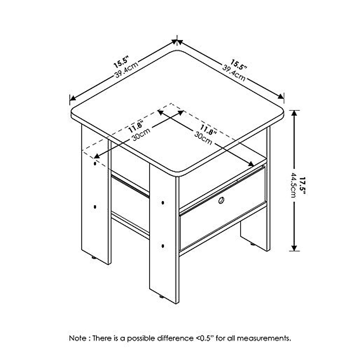Furinno Andrey End Side Night Stand/Bedside Table with Bin Drawer, 1-Pack, Dark Espresso/Brown