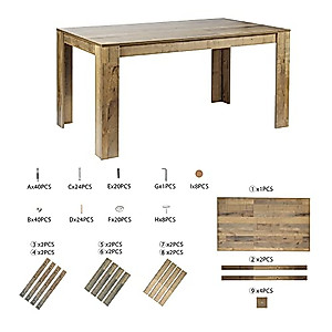 GIA Home Series 5pcs Modern Dining Set Include Rectangle 59"X35"X29.53" Mixed Oak Wooland Table and Four Plastic Chairs, Set of 5, Black/Golden