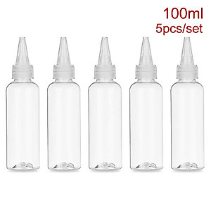 5PCS Empty Dropper Bottles Squeeze Bottles, Sharp-mouth Container with Twist Top Cap Clear Refillable Bottles, for Oil Paint Liquid Glue(100ml)