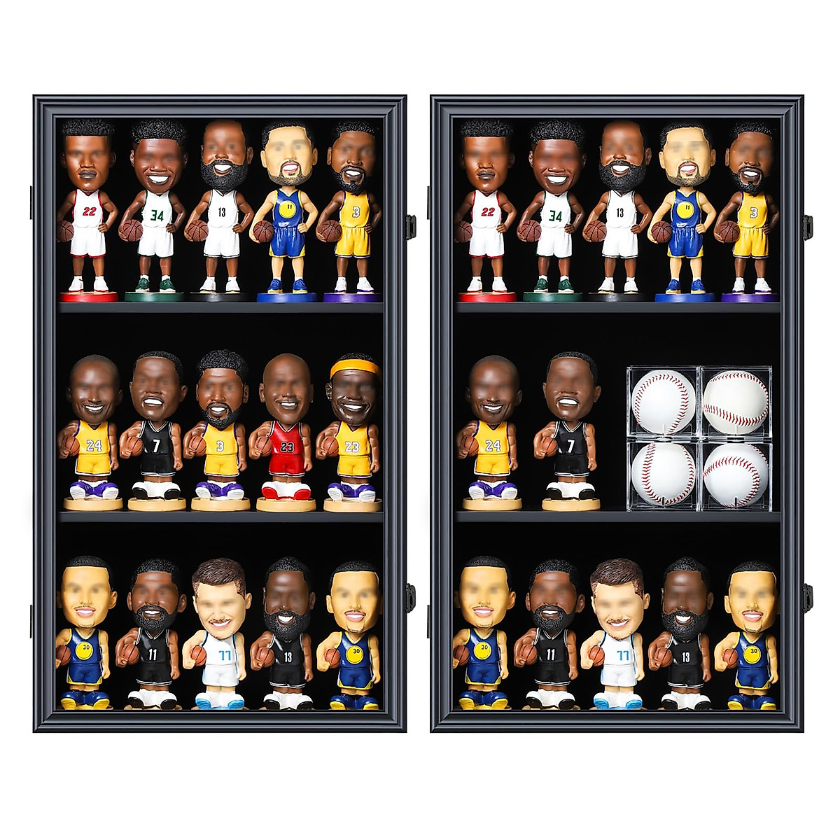 Zmiky Bobblehead Display Case Action Figure Display Case Bobble Head Shadow Box Wall Cabinet for 15 Figurines Display with Lockable Anti Fade Uv Protection for Bobble Heads, Action Toy Figures, Black