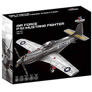 Apostrophe Games WW2 P-51 Mustang Fighter Plane Building Block Set – 258 -Pcs Building Toys Set – Plane Toy for Kids Older Than 10 and Adults – Compatible with All Building Bricks