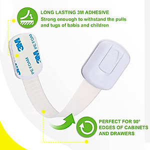 Baby Proofing Cabinets Childproof Drawer Latches with Extra 3M Adhesives, Adjustable Strap Latches Baby Cabinet Lock For Cabinets, Drawers Cabinet Locks for Babies (6)