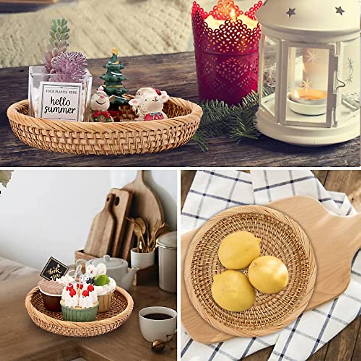Hipiwe Small Key Basket Bowl for Entryway 7.6" Round Woven Wicker Basket Snacks Fruit Candy Serving Basket Tray Rattan Organizer Basket for Keys Wallet Cell Phone