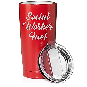 Smooth Body Tumbler Stainless Steel Vacuum Insulated Travel Mug Cup Gift Social Worker Fuel (Red, 20 oz)