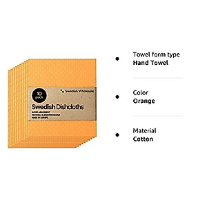 Swedish Wholesale Swedish DishCloths for Kitchen- 10 Pack Reusable Paper Towels Washable - Eco Friendly Cellulose Sponge Microfiber Dish Cloths - Kitchen Essentials - Orange
