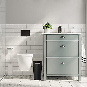 LOSYHU 3.2 Gallon Slim Waste Basket, Black, 2 Pack, Plastic Small Trash Can with Handles, 12L Capacity