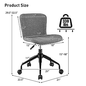 Giantex Home Office Chair with Wheels, Mid-Back Swivel Computer Chair Rolling Adjustable Linen Leisure Chair for Living Room, Bedroom & Meeting Room, Ergonomic Armless Task Chair (Gray)