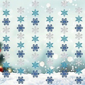 AnyDesign 54Pcs Snowflake Garland Decorations White Blue Glitter Hanging Snowflake Decorations Snowflake Banner for Christmas Winter Wonderland Party Baby Shower Birthday Decoration