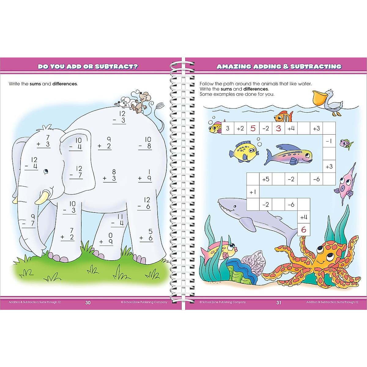 School Zone - Big Math 1-2 Workbook - 320 Spiral Pages, Ages 6 to 8, 1st and 2nd Grade, Addition, Subtraction, Early Math, and More (Big Spiral Bound Workbooks)