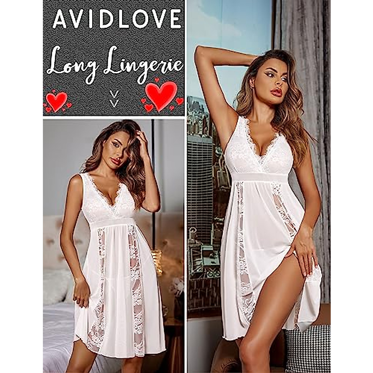 Avidlove Babydoll Lingerie for Women Sexy Long Nightgowns Sheer Bridal Nighty White, XL