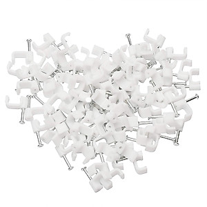 Ethernet Cable Clips White 8mm 200pcs, Single Coaxial Cable Clamps with Nail for CAT5, CAT6, CAT7 Flat Wire