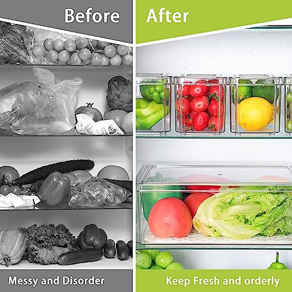 Moretoes Fridge Organizer, 5pcs, Clear Refrigerator Organizer with Lid, Bins Set, Stackable, BPA-Free, Fruit Storage Containers, Plastic Pantry Organizer and Storage