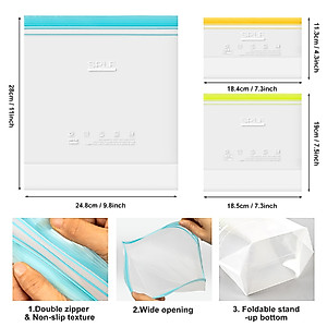 SPLF 12 Pack Reusable Gallon Freezer Bags Dishwasher Microwave Safe, 1 Gallon BPA Free Leakproof Food Storage Bags, Silicone Free Containers for Meal Prep, Fridge Kitchen Organization