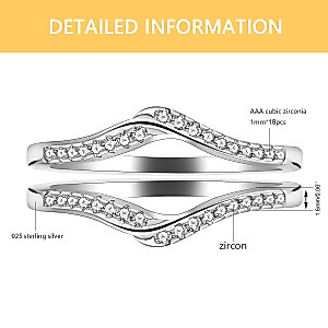 Uloveido Women's 925 Sterling Silver Round CZ Wedding Band Ring Guard Enhancer 2pcs Staking Wrap Rings Set Y1516 (Size 8)