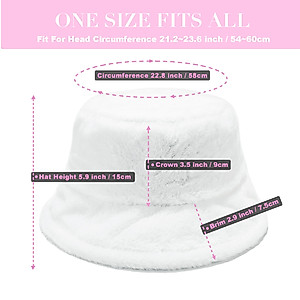 Sydbecs Winter Bucket Hat Fluffy Faux Fur Fisherman Cap for Women Men Solid Color Style(White)