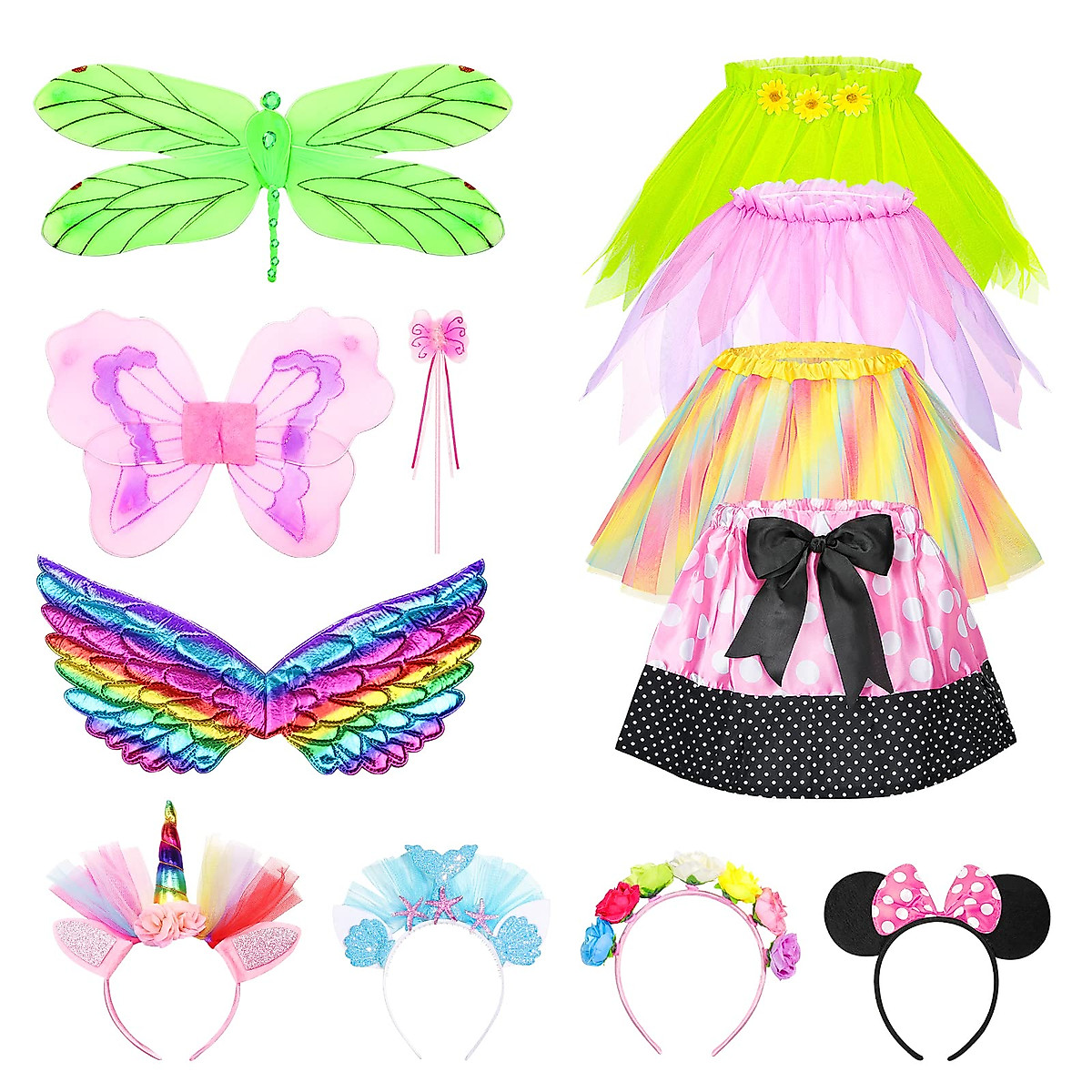 Jeowoqao Little Girl Dress Up Costumes Pretend Play Costumes Princess Role Play 13pc Mermaid Fairy Costume for Toddler Age 3 4 5 6 Years