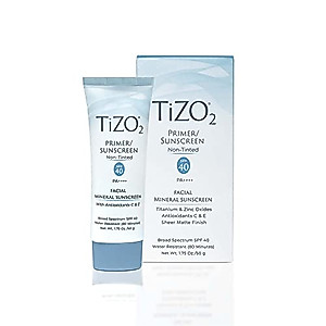 TiZO2 Facial Mineral Sunscreen and Primer, Non-tinted Broad Spectrum SPF 40 with Antioxidants, Sheer matte finish, Fragrance-Free, Oil-Free, Dermatologist-recommended, PA++++ 1.75 oz