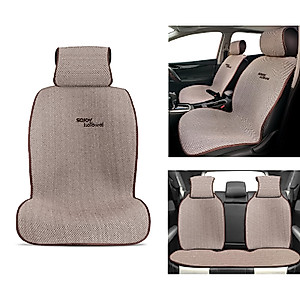 Sojoy Car Seat Covers Full Set Universal Fit Four Seasons Car Seat Towel Protector Easy to Use with Non-slip Bottom (Brown and Tan)