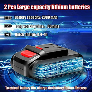 Weed Wacker Cordless Electric Battery Powered Weed Eater, 21V Lightweight Grass Trimmer Edger Lawn Tool with 2Pcs 2000mAh Battery, Push Wheeled Weed Brush Cutter No String Trimmer for Yard and Garden