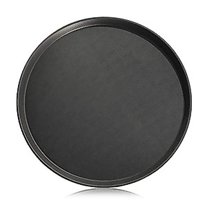 New Star Foodservice 25217 Restaurant Grade Non-Slip Tray, Plastic, Rubber Lined, Round (16-Inch, Black)