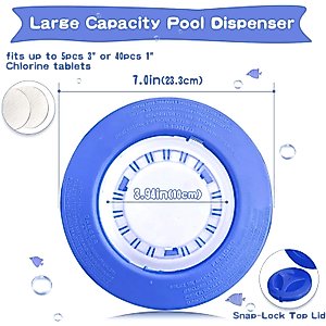 Large Floating Pool Chlorine Dispenser ，Chlorine Holder Floater with Large Capacity Fits 3 inch Tablets, Heavy-Duty Thicker Walls, Release Adjustable for Above Ground Pool, Spa（Blue