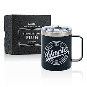 Onebttl Uncle Gifts Coffee Mug, Presents from Niece Nephew for Birthday Christmas, Travel Mug with Lid, Stainless Steel 12oz/350ml - The Man The Myth The Bad Influence