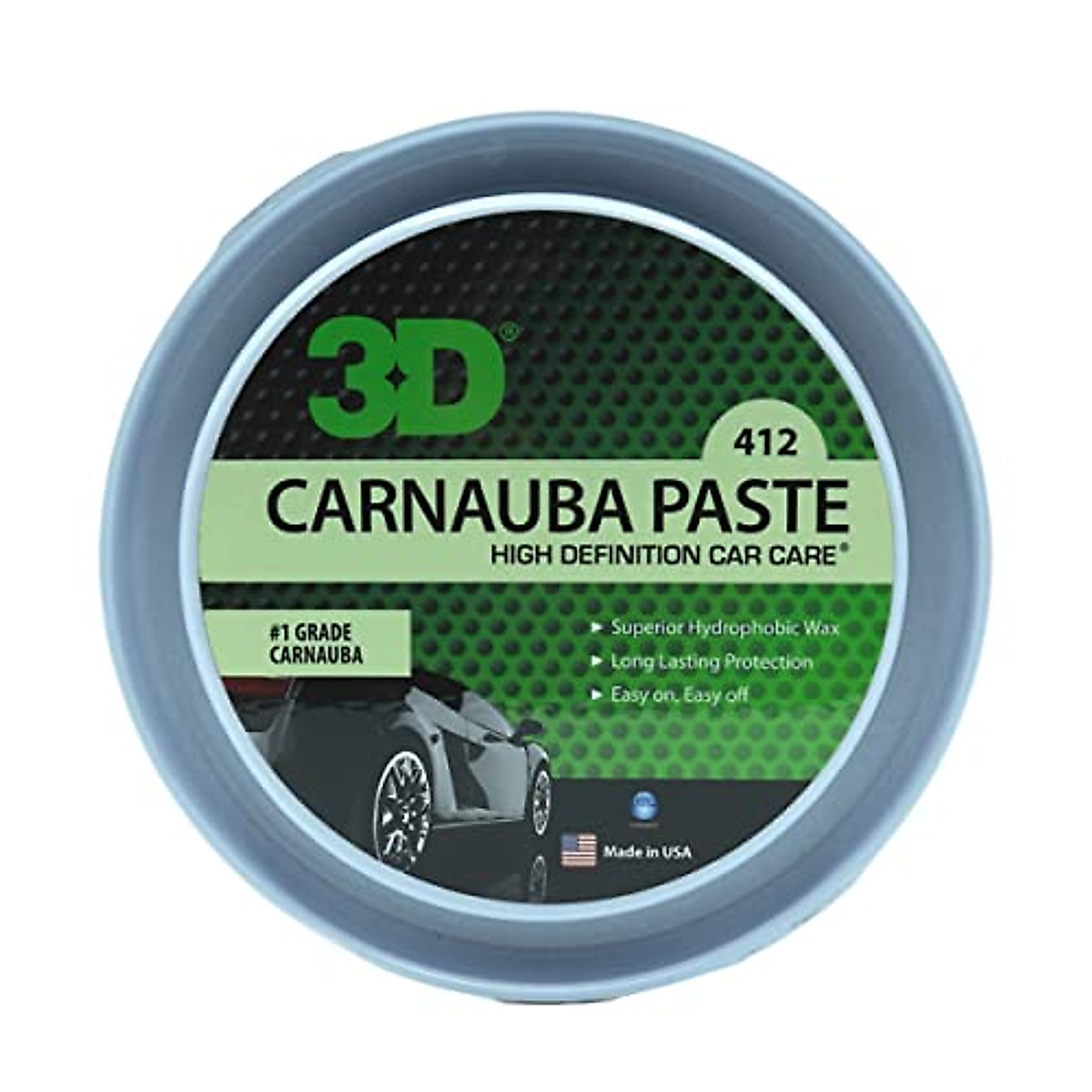 3D Carnauba Paste Wax - Deep Gloss Shine Car Wax - Hydrophobic Properties - Heavy Concentration for Longer Lasting Shine - Easy Application 11oz
