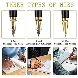 Cobee® Metal Fountain Pen with 3 Different Nibs Set, Luxury Fountain Pen Includes Medium, Extra Fine Point, Bent Nib Calligraphy Writing Pen Frosted Finish Business Pen for Men Women(Black)