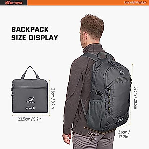 SKYSPER Packable Hiking Backpack 35L Lightweight Travel Daypack Waterproof Hiking Daypack for Women Men(Darkgrey)