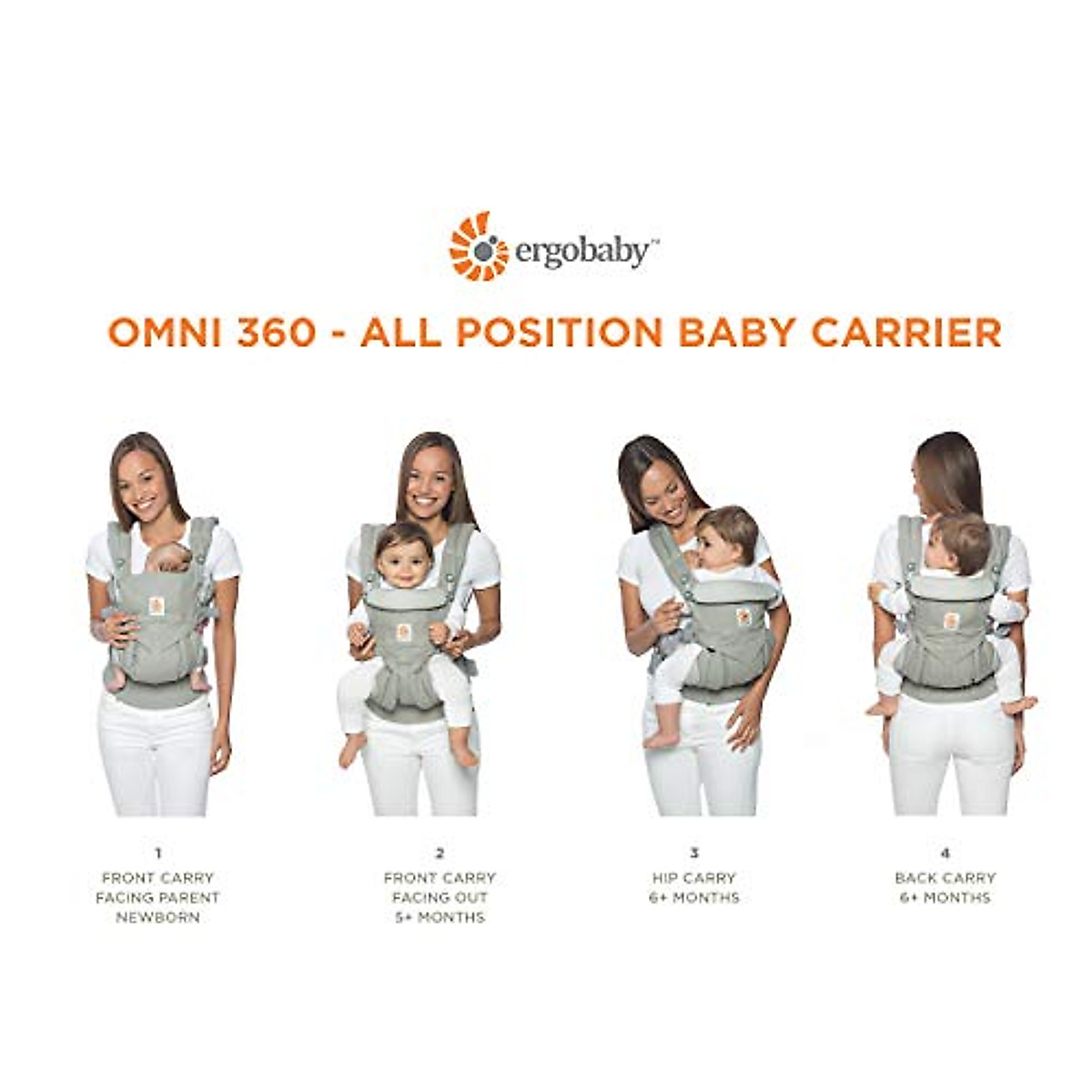 Ergobaby Omni 360 All-Position Baby Carrier for Newborn to Toddler with Lumbar Support (7-45 Pounds), Pearl Grey, One Size (Pack of 1)