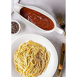 Nucookery Large 14 Oz Gravy Boat With Ergonomic Handle | White Fine Porcelain Saucier With Big Dripless Lip Spout | For Gravy, Warming Sauces, Salad Dressings, Milk, More | Microwave & Freezer Safe