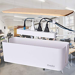 2 Pack Large Cable Management Box – Wooden Style Cord Organizer Box and Cover for TV Wires, Computer, Router, USB Hub and Under Desk Power Strip – Safe ABS Material and Baby-Pets Proof Lock (White)