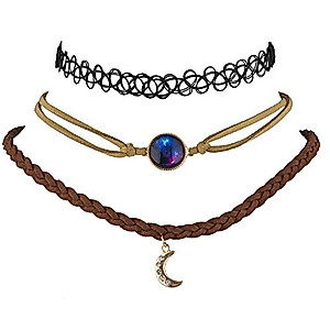 LUX ACCESSORIES Celestial Nebula Moon Choker Set (3pc)