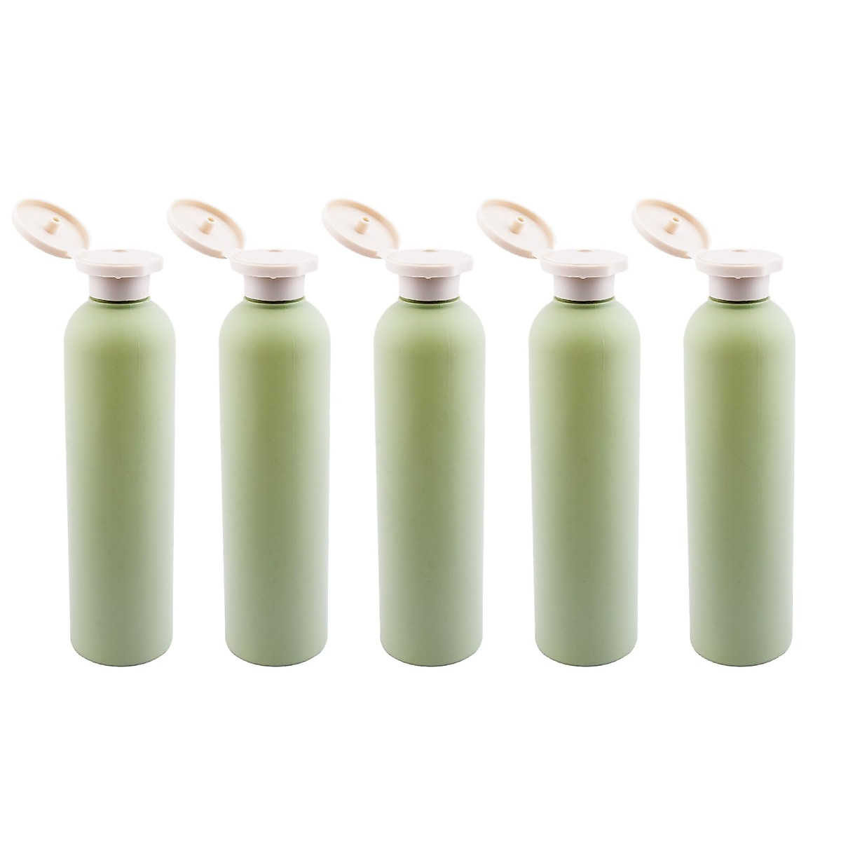 5pcs Green Plastic Empty Squeeze Bottles,Travel Shampoo Bottles,Squeeze Bottles with Flip Cap,8.8oz 260ml Leak Proof Refillable Container for Face Cream, Lotion, Shampoo, Conditioner
