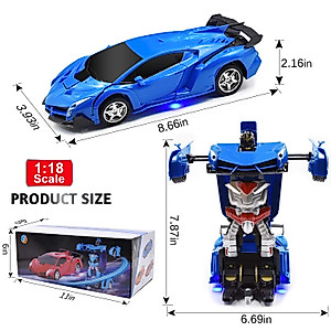 Jeestam RC Car Robot for Kids Transformation Car Toy, Remote Control Deformation Vehicle Model with One Button Transform 360°Rotating Drifting 1:18 Scale, Best for Boys and Girls (Blue)