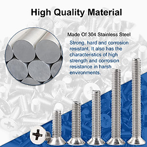 MroMax 100Pcs M3-0.5x16mm Phillips Flat Head Countersunk Machine Screws 304 Stainless Steel Cross Recessed Countersunk Head Bolt Fully Threaded Metric Bolts Fasteners Silver